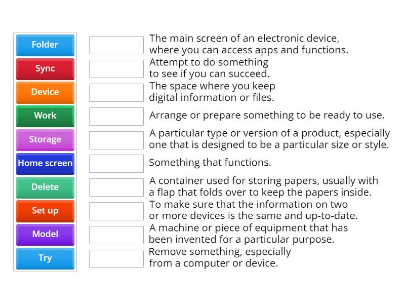 Matching definitions vocabulary. - Match up