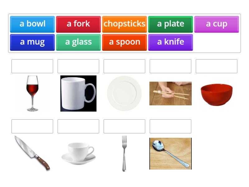 Things we use for eating or drinking - Match up