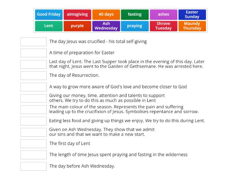 Lent facts quiz - Match up