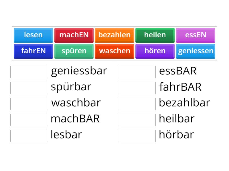 Adjektive mit dem Suffix "bar" - Match up