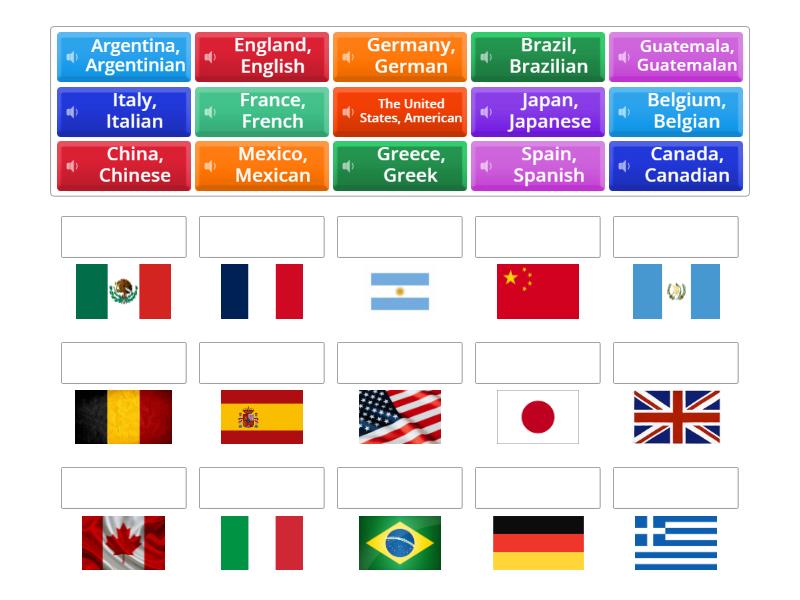 A1.1 - Unit 3 - Countries and Nationalities - Une las parejas