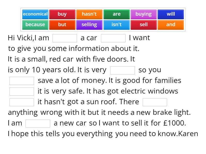 Describing objects - car gapfill - Complete the sentence