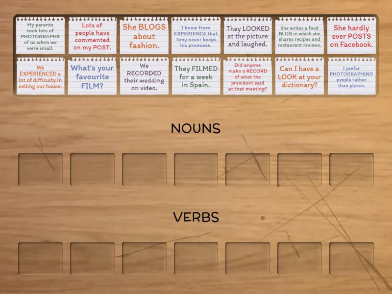 Nouns & Verbs with the same form - Group sort