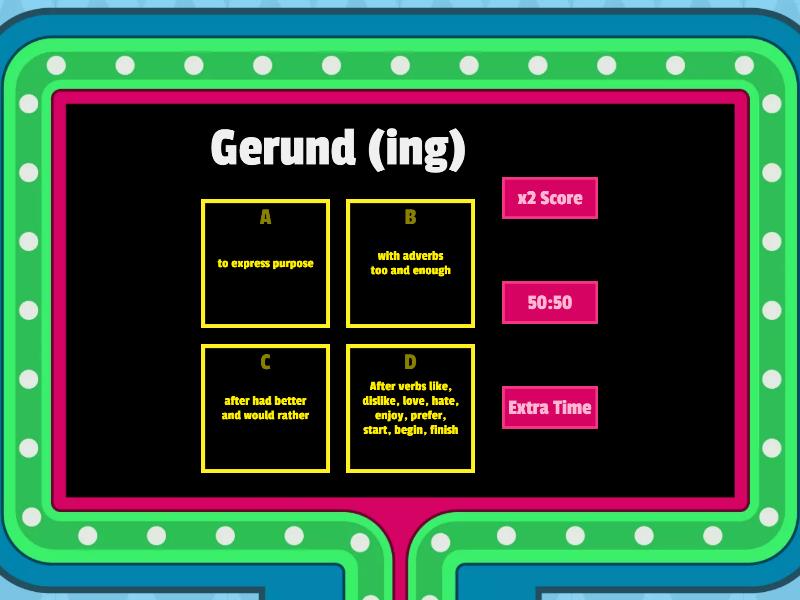 Game quiz of Gerund VS Infinitive - Gameshow quiz