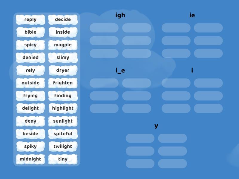 Word sort - long /ie/ spelling - two syllable words - Group sort