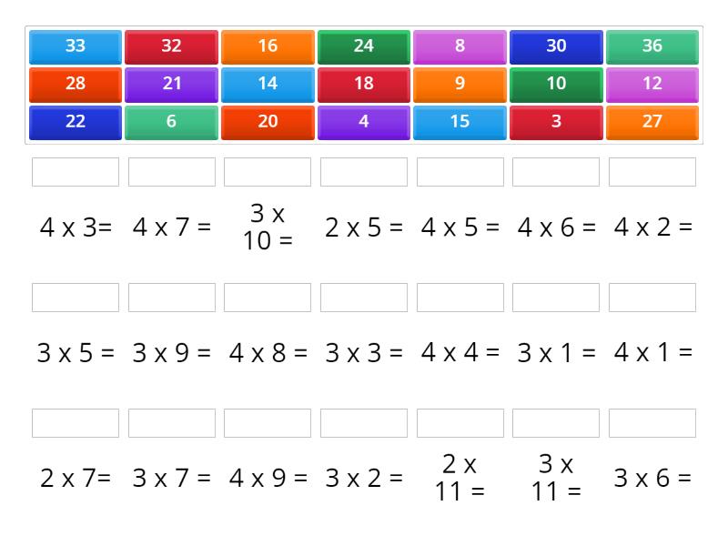 Multiplication Practice x2 and x3 x 4 - Match up