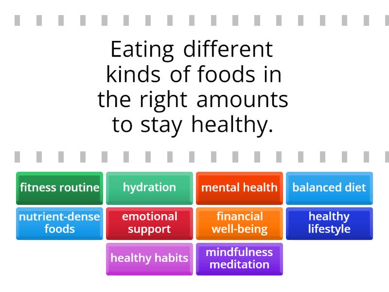 Vocabulary to talk about health and wellbeing : Part 1 - Find the match