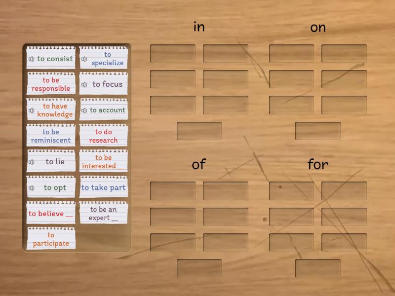 Dependent prepositions C1 u1/U2 OBJECTIVE - Ordenar por grupo