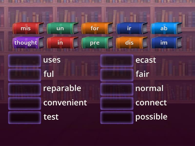 Prefix & suffix matching game - Match up