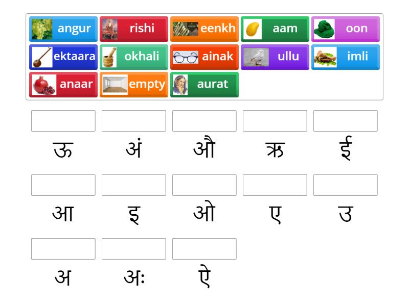 Vowels - Swar स्वर - Match up