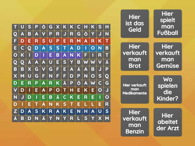 Orte der Stadt - Wordsearch