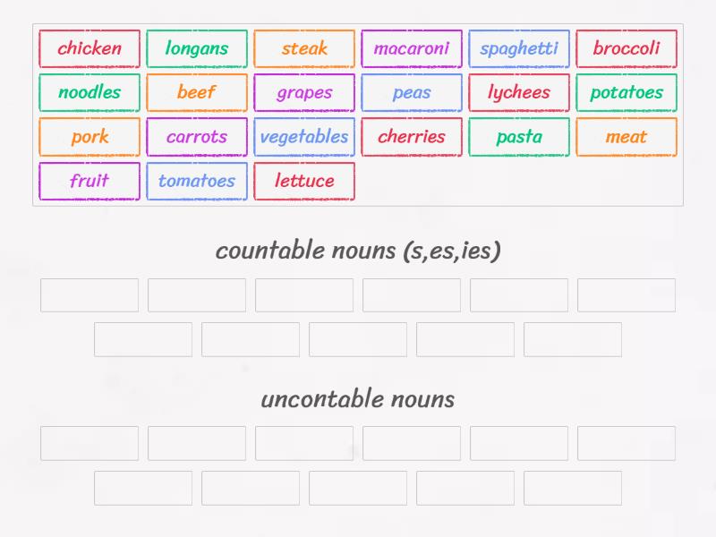 countable nouns / uncountable nouns - Group sort