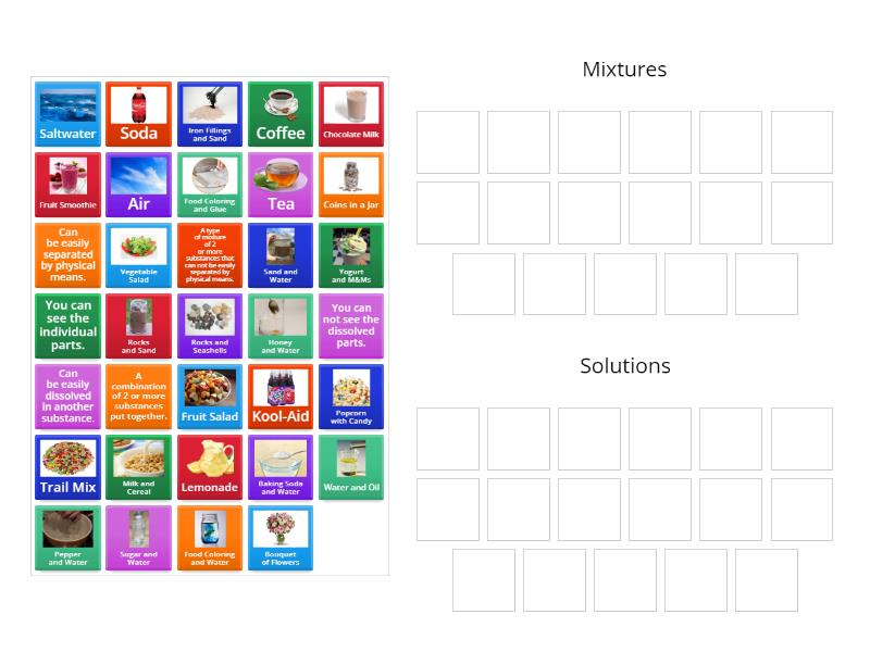 Science 5 - Mixtures and Solutions Sort - Group sort