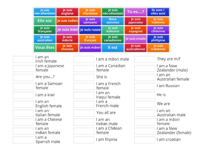 Nationalities in French - Match up