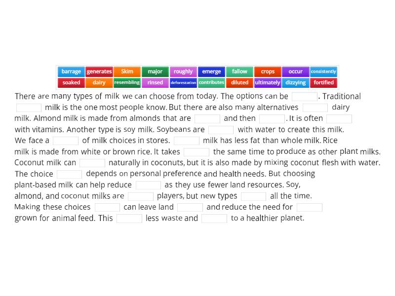 Milk types - Complete the sentence
