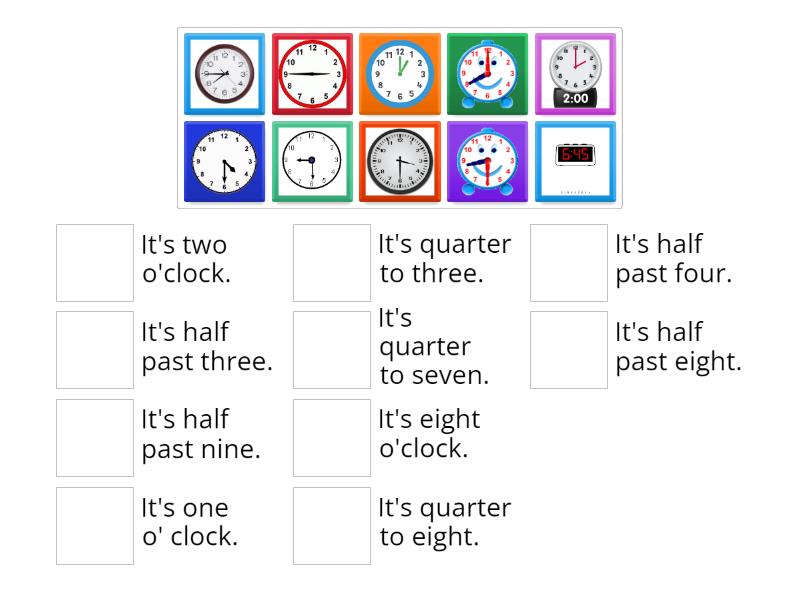 Telling time - matching game - Match up