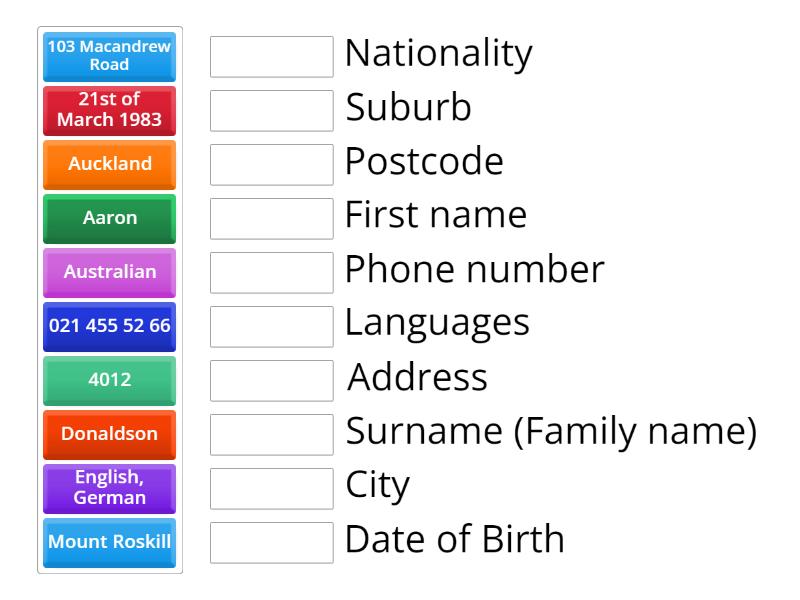 Personal Information - Match up