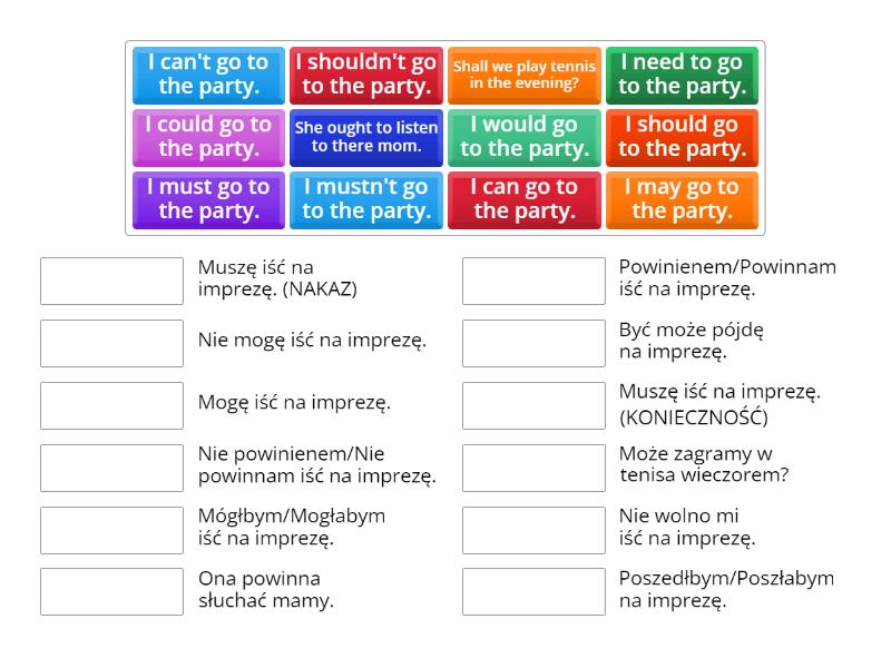 Modal verbs - basics - matching exercise - Match up