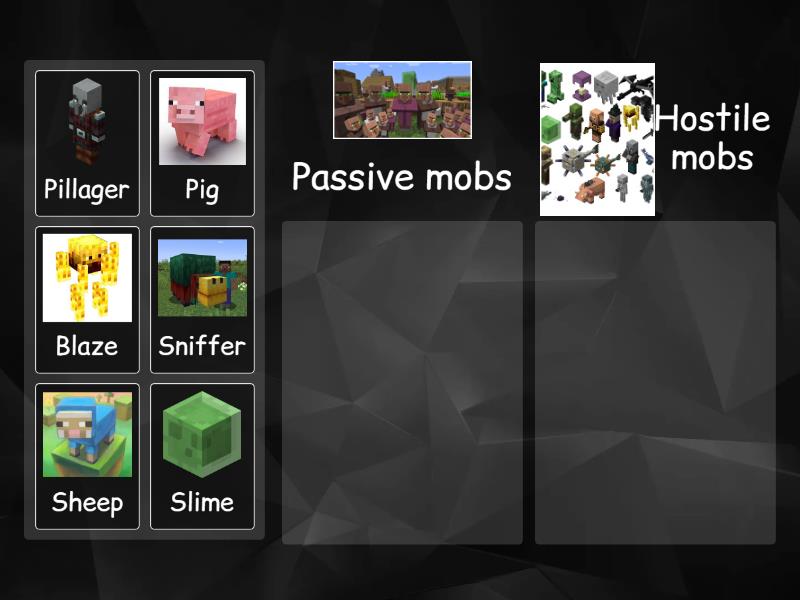 Minecraft mobs:Passive or hostile? - Ordenar por grupo