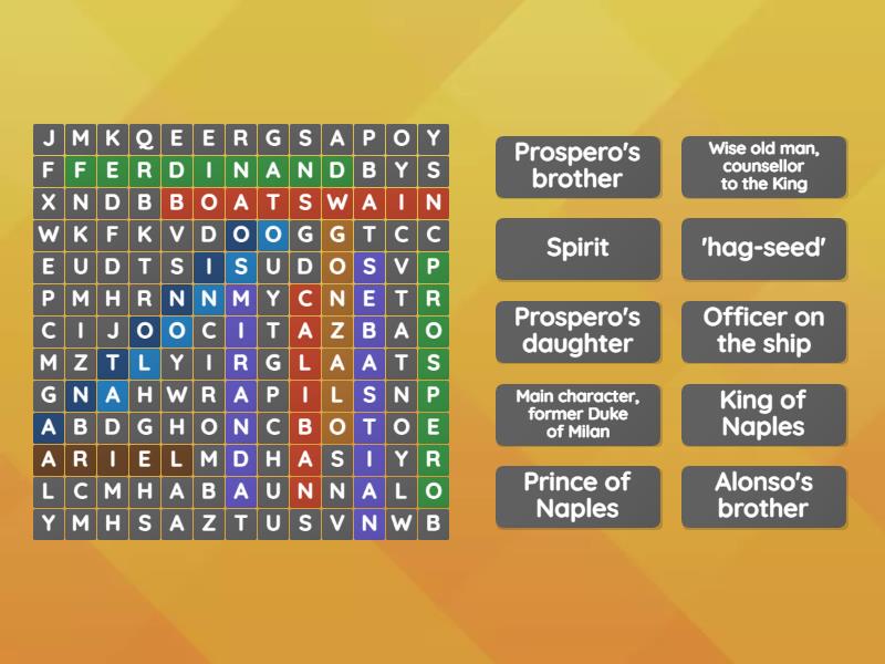 The Tempest Characters - Wordsearch