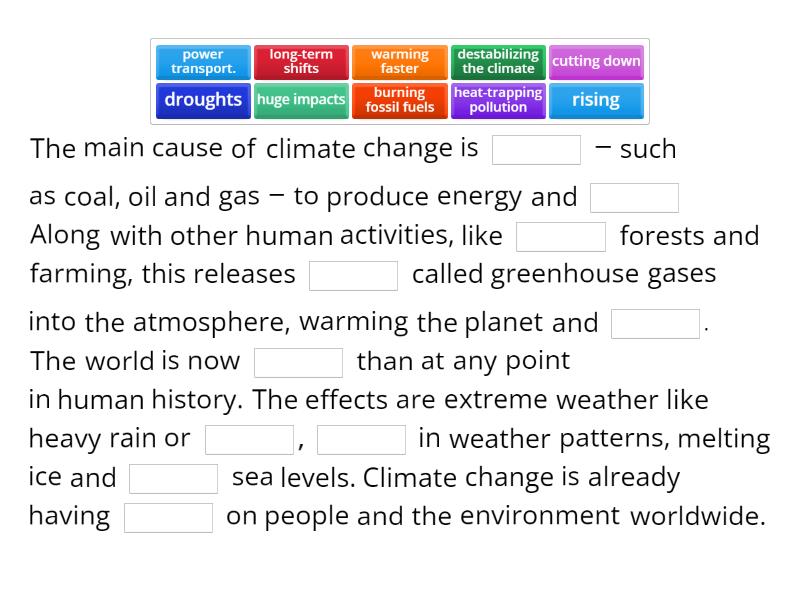 12B : Climate change : Writing practice1 - Complete the sentence