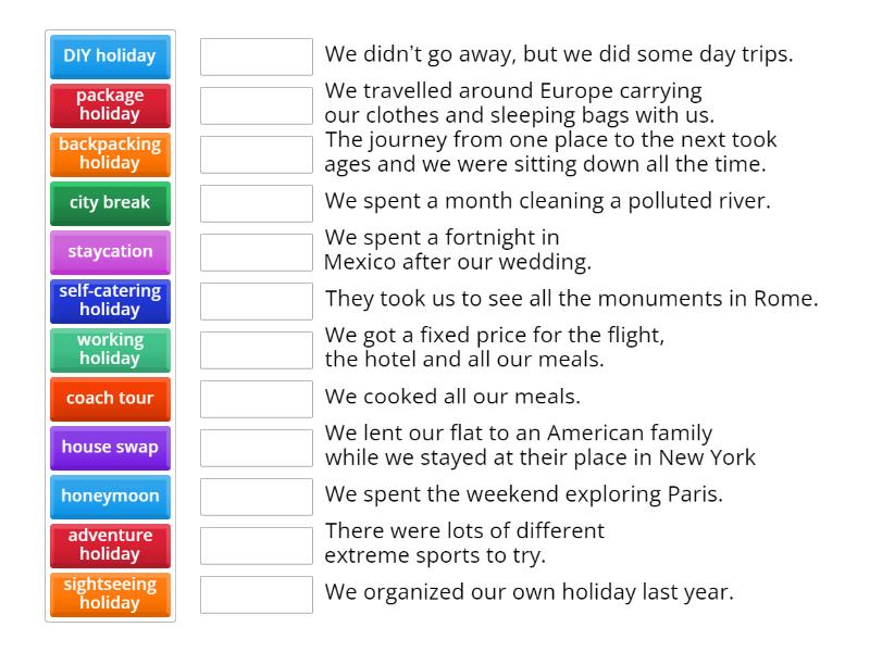 Types of holidays - Match up