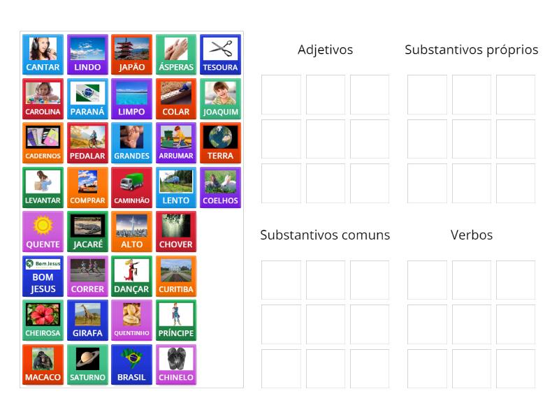 Diferenciando verbos, substantivos e adjetivos - Group sort