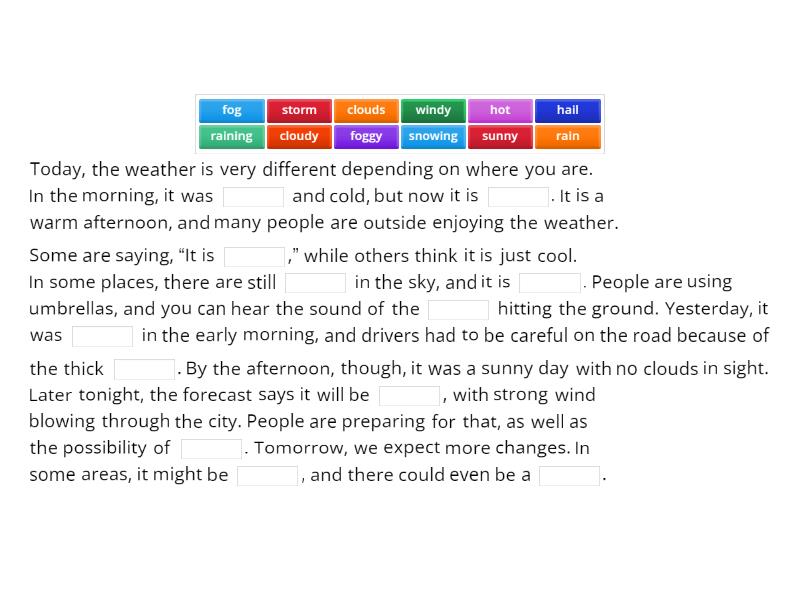 Weather - Complete the text - Completar la frase