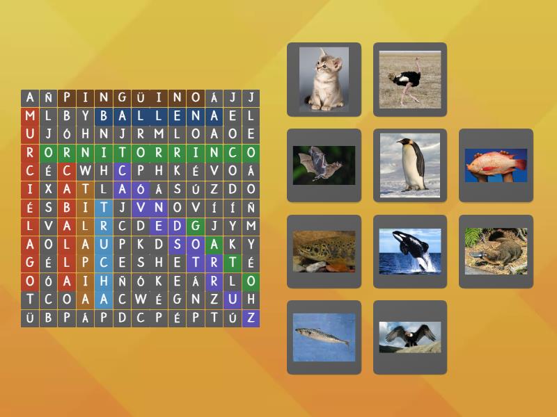 Animales vertebrados - Sopa de letras