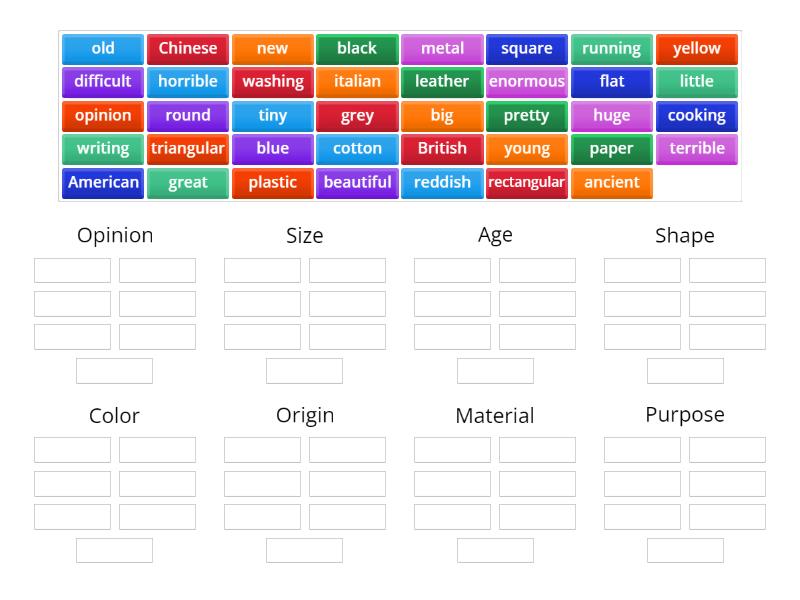 order of adjectives - Group sort