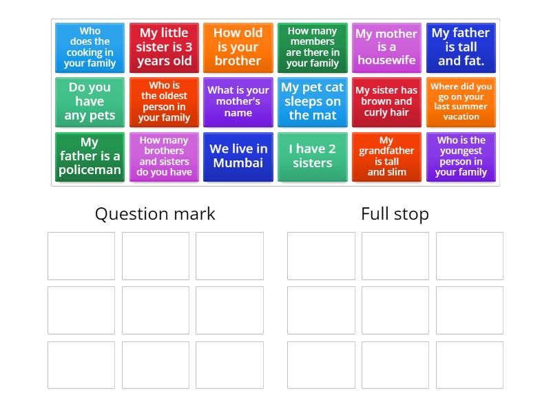 Sort the sentences- Question mark or full stop? - Group sort