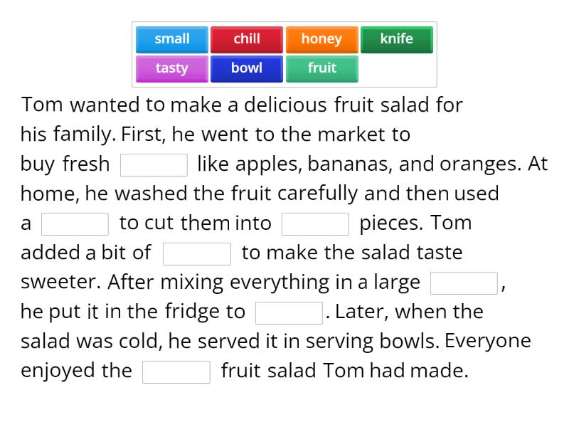 Cloze Text (Making a Fruit Salad) - Complete the sentence