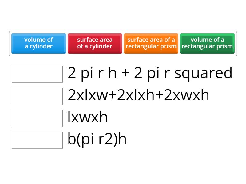 surface area and volume match the formula - Match up