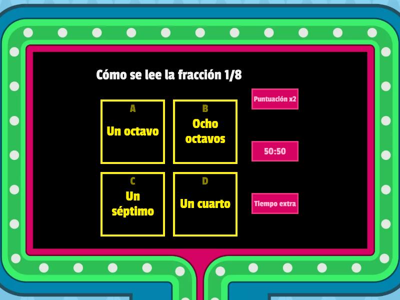 Juego de fracciones de Valeria y Mia - Gameshow quiz