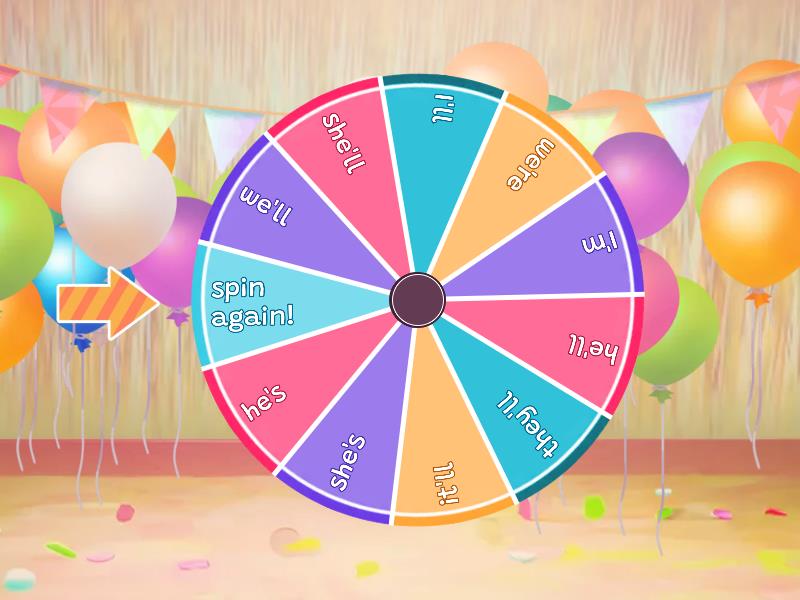 reading will, am, are contractions - Spin the wheel
