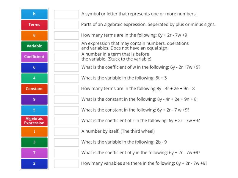 Algebraic Expressions - Match up