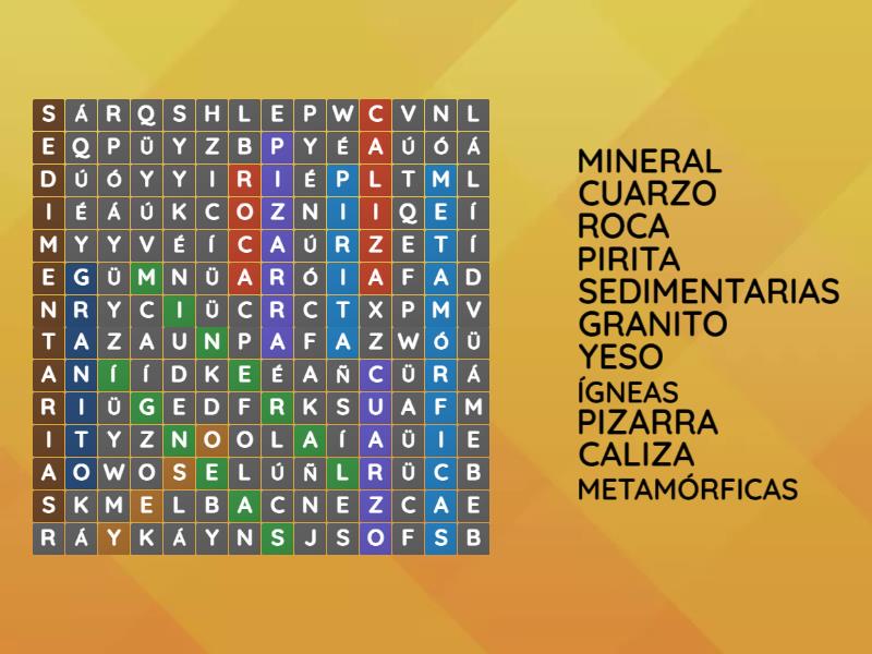 MINERALES Y ROCAS - Sopa de letras