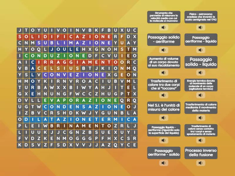 Temperatura e calore - Sopa de letras