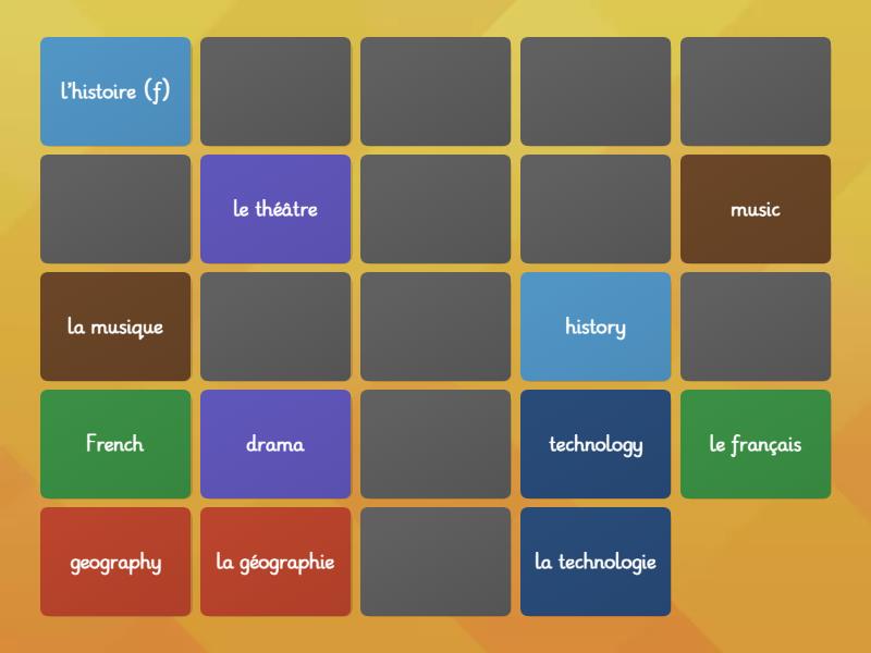 School Subjects French - Matching pairs