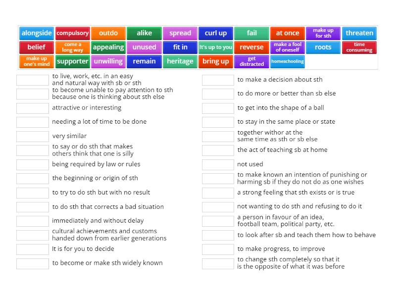 Vocabulary Review Unit 4 - Match up