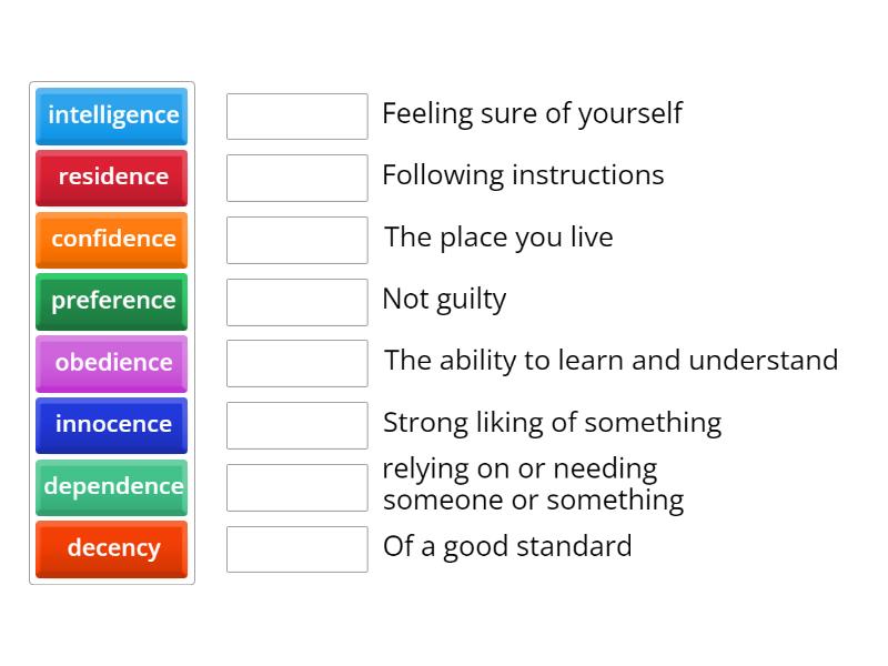 -ence -ency definition match - Match up