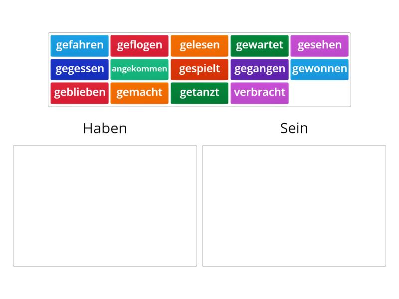 Y11 German past tense revision - Haben or sein? - Categorize