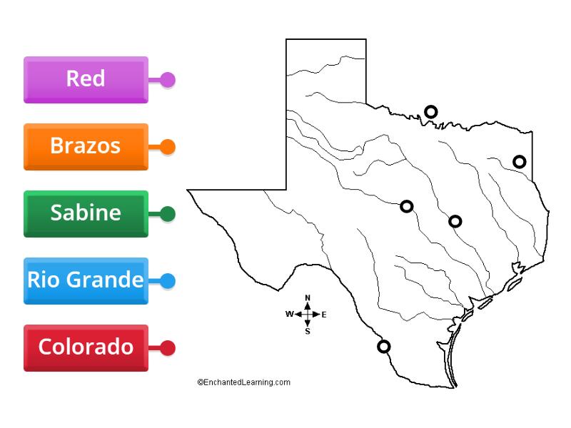 Major Rivers of Texas - Labelled diagram