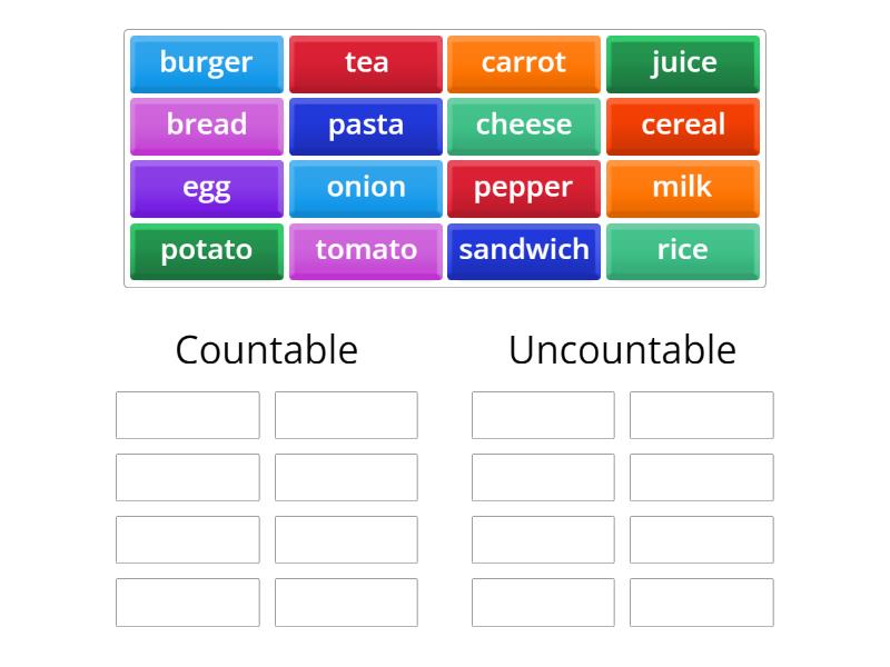 Countable & Uncountable Nouns - Food - Group sort