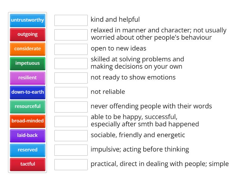 Personality adjectives Gateway to the world B2 - Match up
