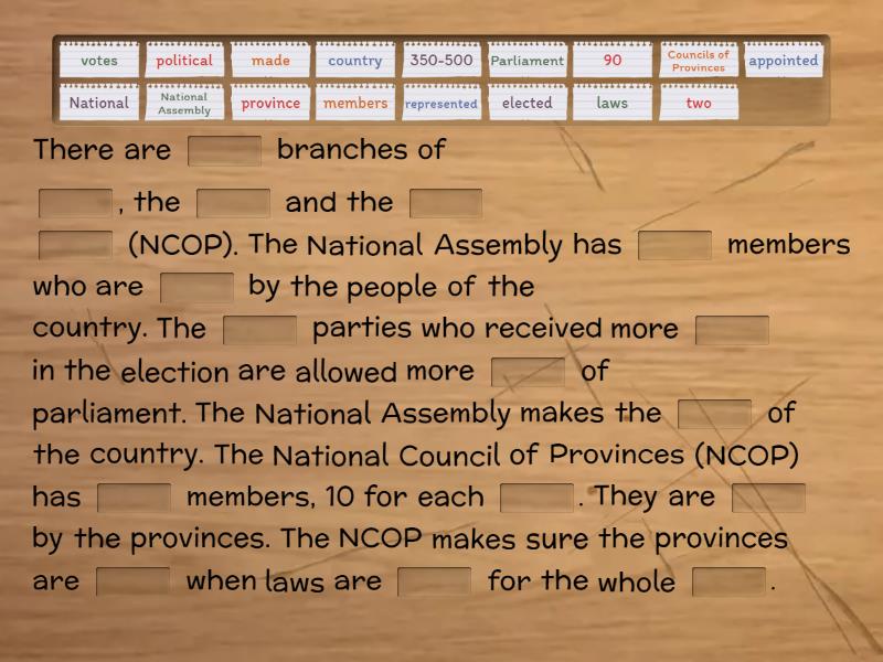 Parliament of South Africa - Complete the sentence