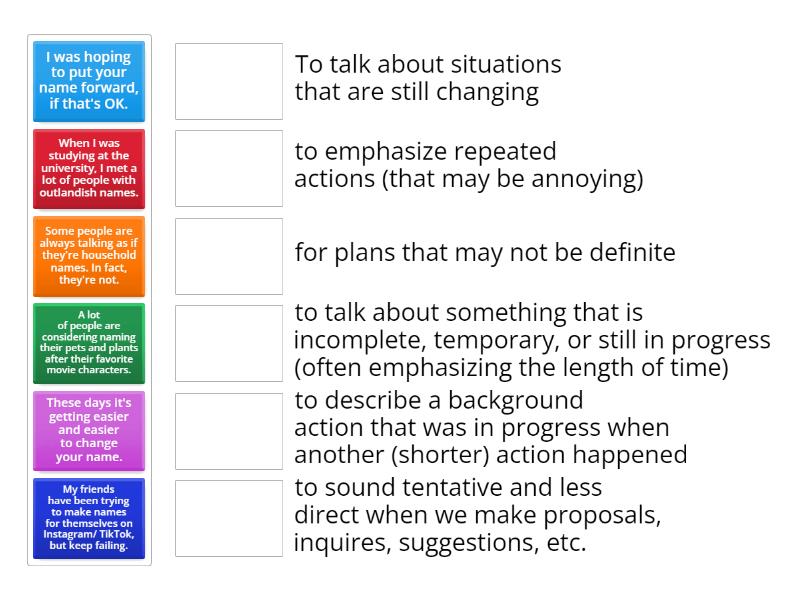 continuous aspect (presentation) - Match up