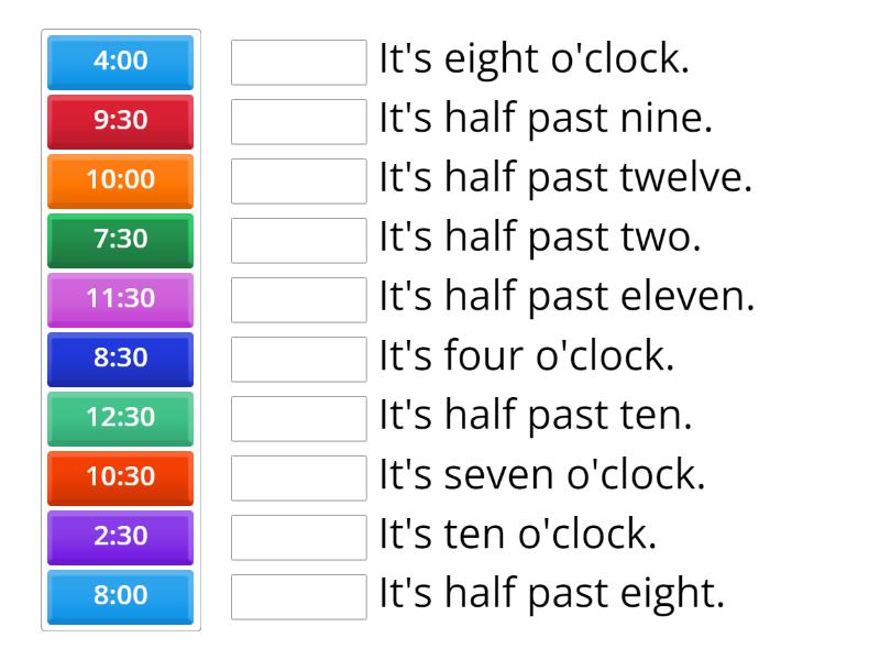 Telling the Time (o`clock /half past) - Permainan Pencocokan