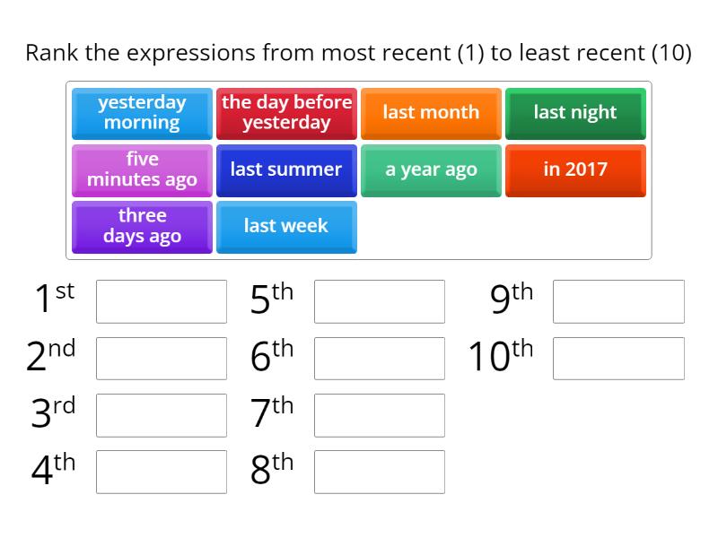 A2 - Past time expressions for past simple - Rank order