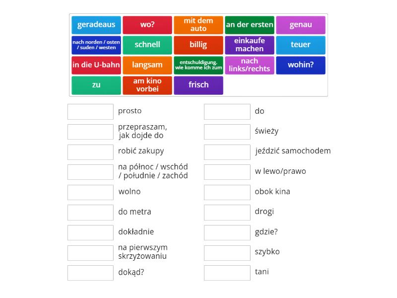 Adjektive + adverbien + frageworter + prapositionen + ausdrucke - Match up